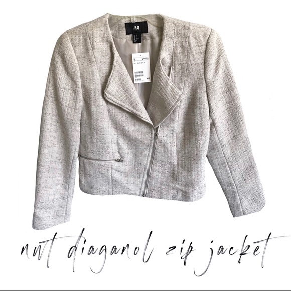 H&M | Jackets & Coats | Nwt Hm Diagonal Zip Jacket W Shoulder Pads 6 ...